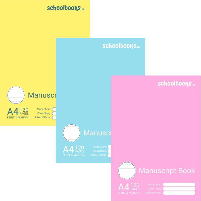 Schoolbooks.ie - A4 Manuscript Book - 120 Page - Pack of 3 - Pastels