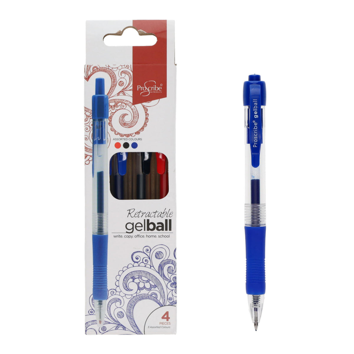 ProScribe - Retractable Gelball Pens - Pack of 4 – Schoolbooks.ie