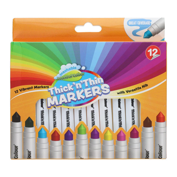 World of Colour Thick N Thin Washable Markers Pack of 12